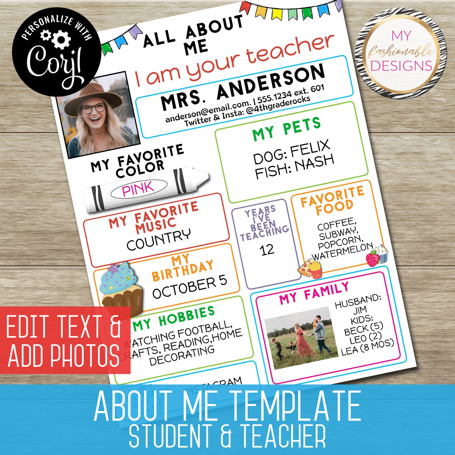 Editable Student & Teacher About Me Template 8.5x11 - Etsy