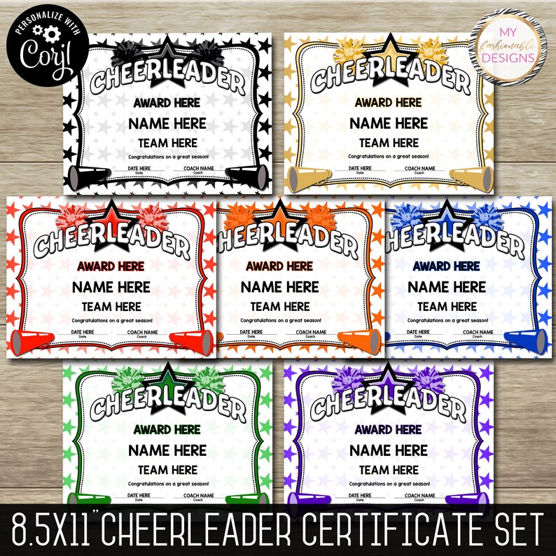 Cheerleader Certificate Template Set 8.5x11 7 Colors - Etsy