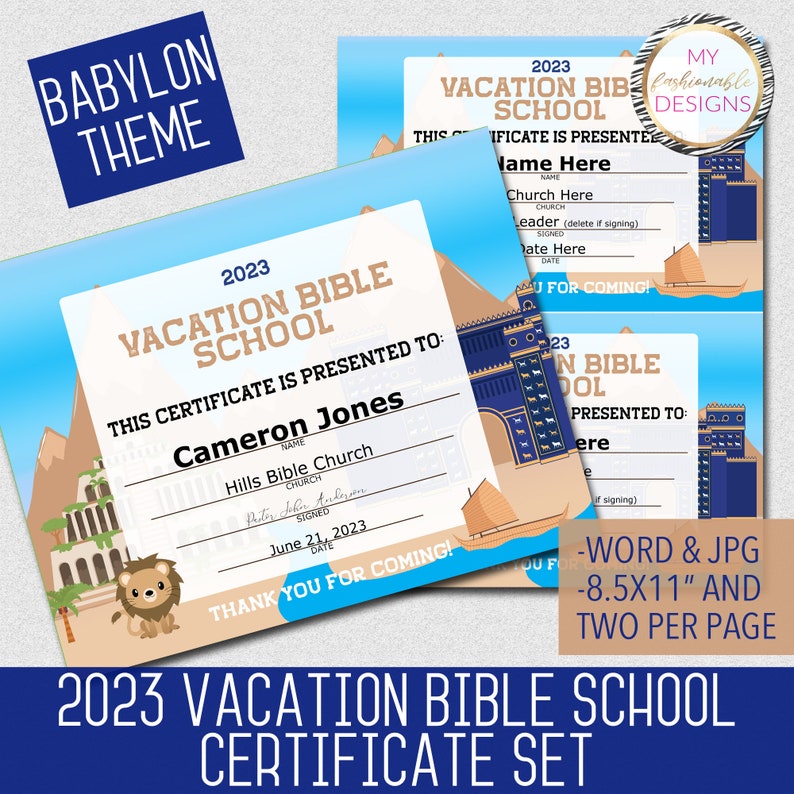 2023 VBS Certificate Babylon Theme Vacation Bible School - Etsy