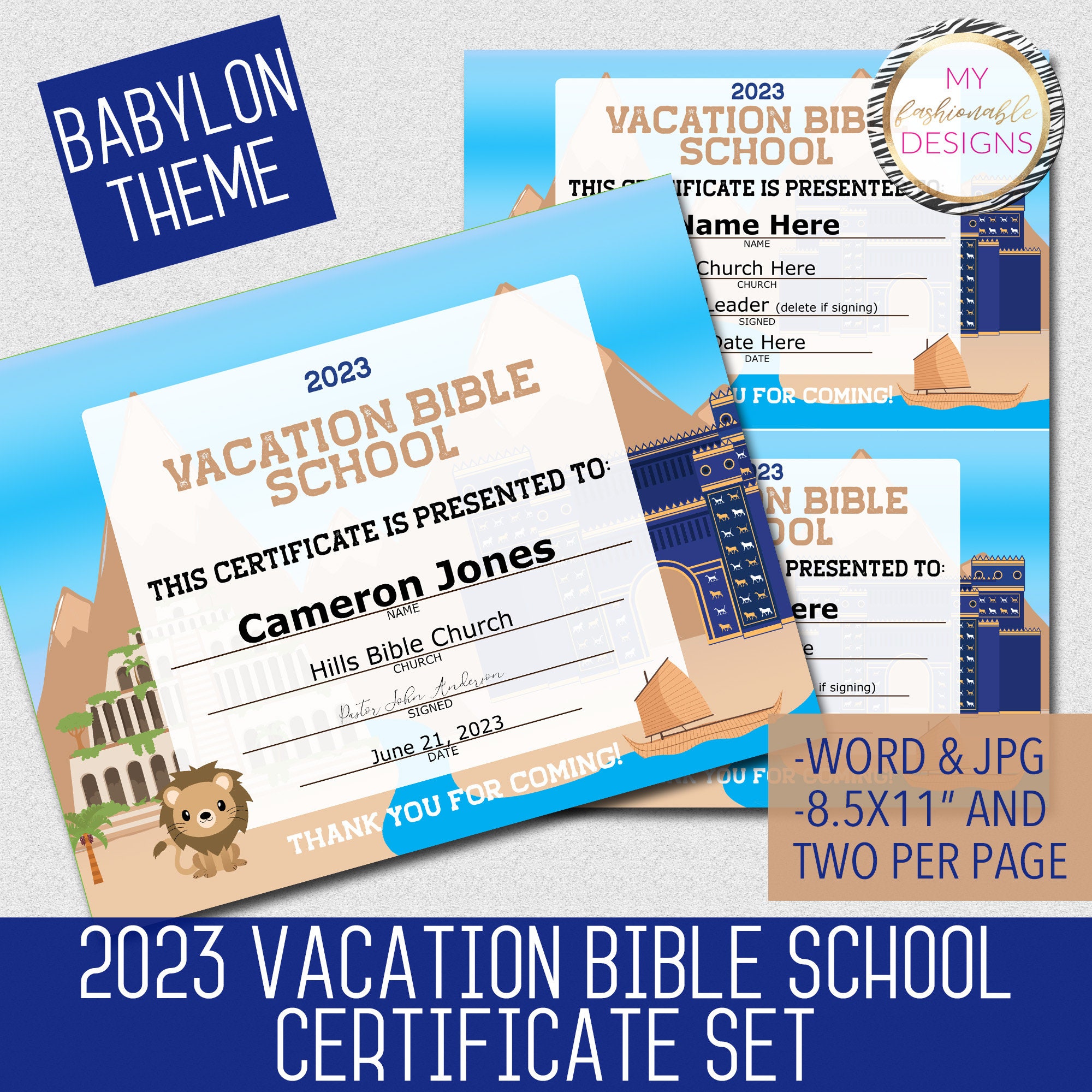 2023 VBS Certificate Babylon Theme Vacation Bible School Etsy