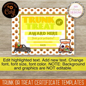 Trunk or Treat Certificate Template Set - 3 Designs - 8.5x11" - Save as ...
