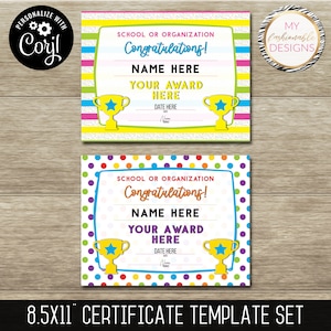 School Certificate Template Set - 5 Templates! 8.5x11" - Colorful ...