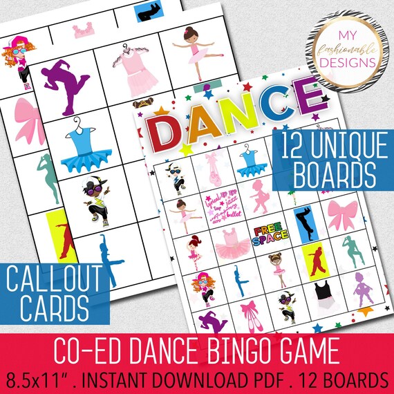 Co-ed Dance BINGO Game 8.5x11 PDF Instant Download | Etsy