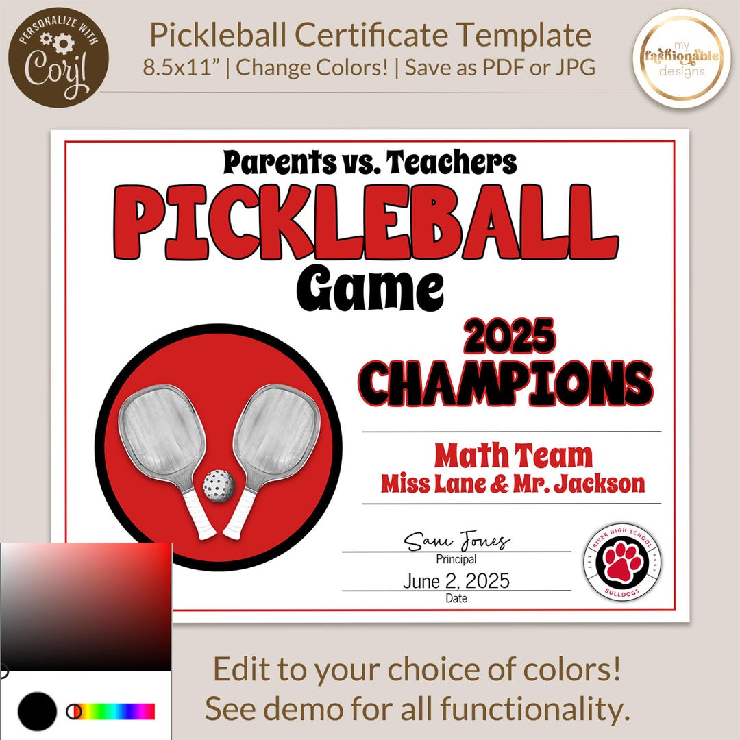 Pickleball Certificate Template - Pickleball Award - 8.5x11" - Save as ...