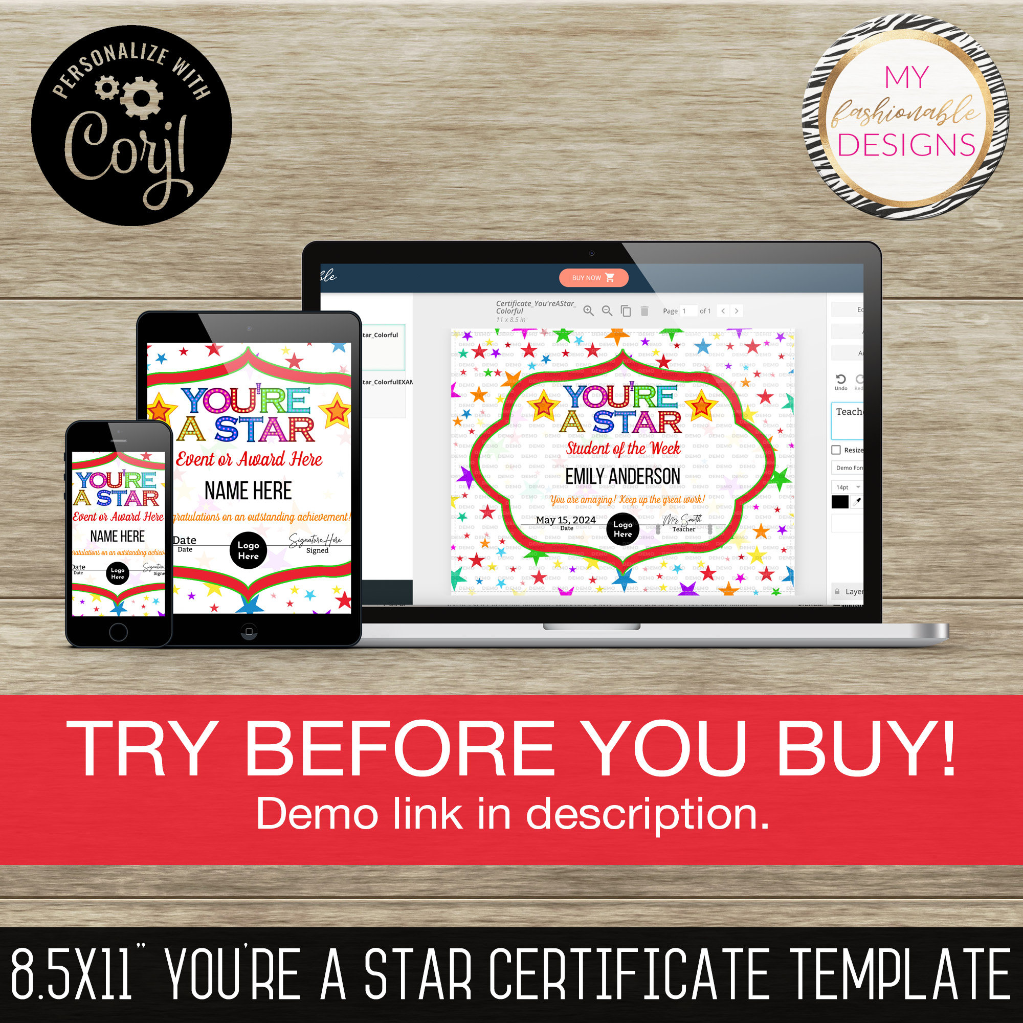 You're a Star Certificate Template - Multicolor - 8.5x11" - Save as PDF ...