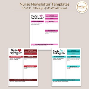 Nurse Newsletter Templates, 3 Designs Included, Word Format, Instant ...