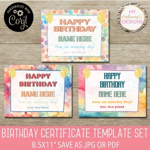 Happy Birthday Certificate Template Set 8.5x11" - 5 Designs! - Save as ...