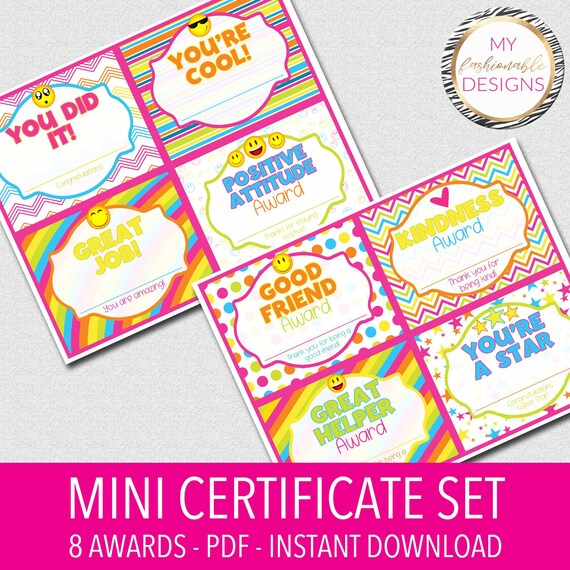 Mini Certificate Set School Awards Motivation 8 Mini - Etsy