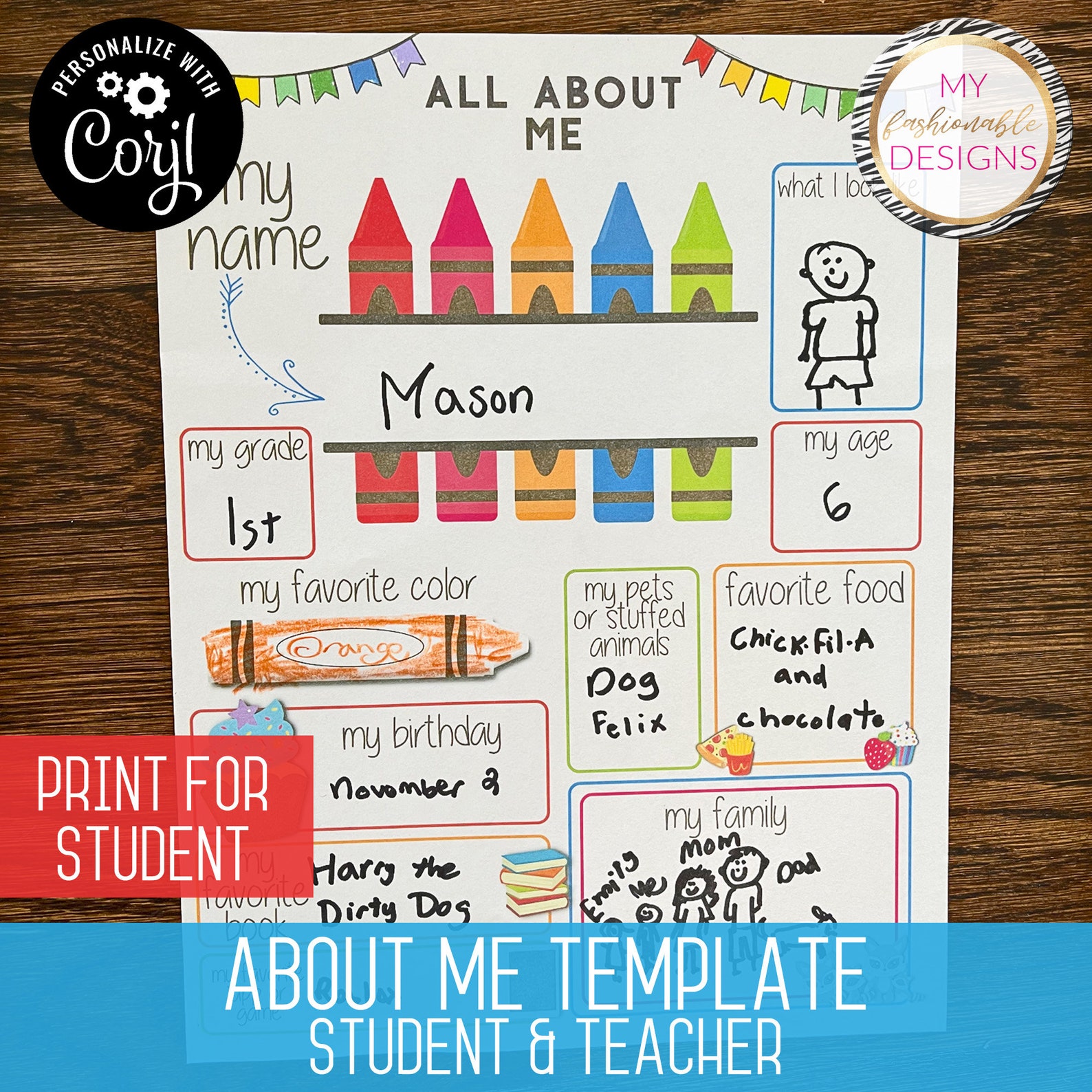 Editable Student & Teacher About Me Template 8.5x11 - Etsy