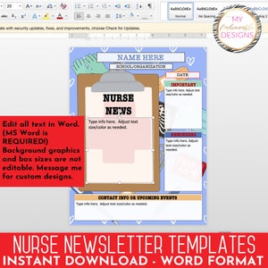 Nurse Newsletter Templates, 5 Designs Included, Word Format, Instant ...
