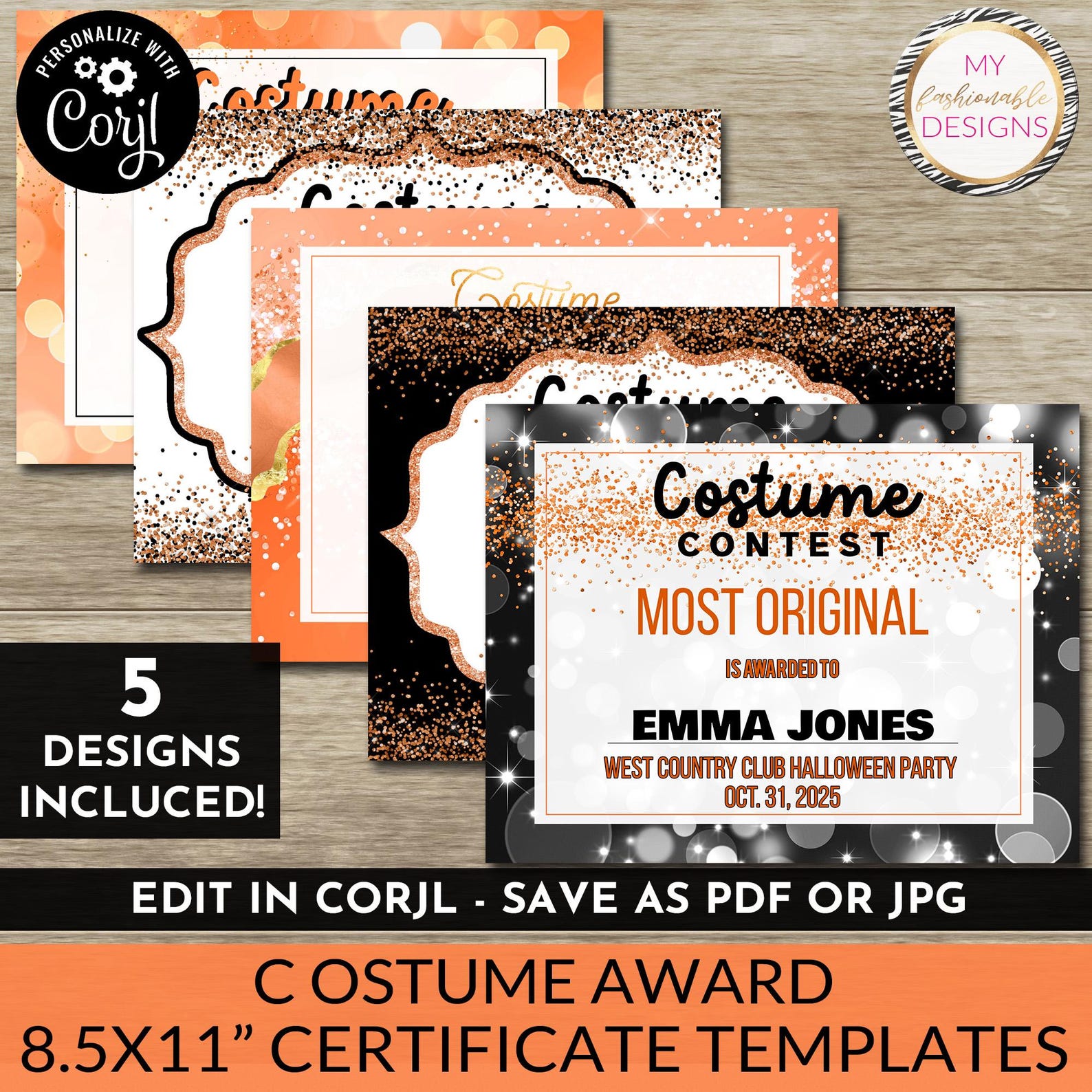 Costume Contest Certificate Set - 5 Designs!!! 8.5x11" - Save as JPG or ...