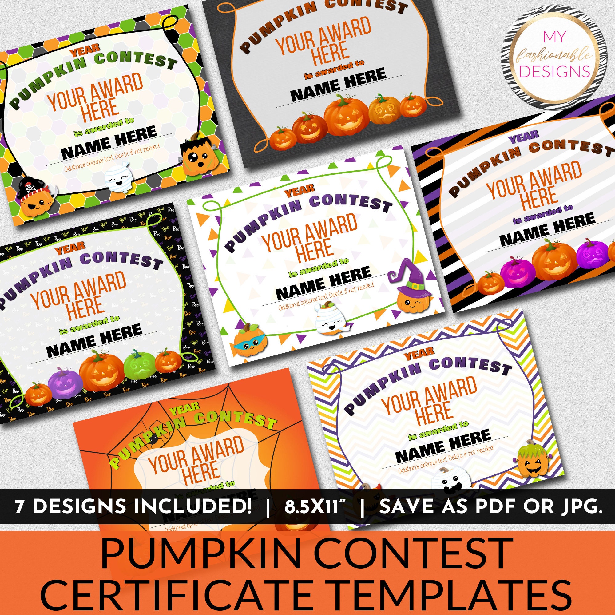 Pumpkin Contest Certificate Template Set 7 Designs 8.5x11 Save as JPG ...