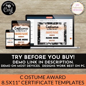 Costume Contest Certificate Set - 5 Designs!!! 8.5x11" - Save as JPG or ...