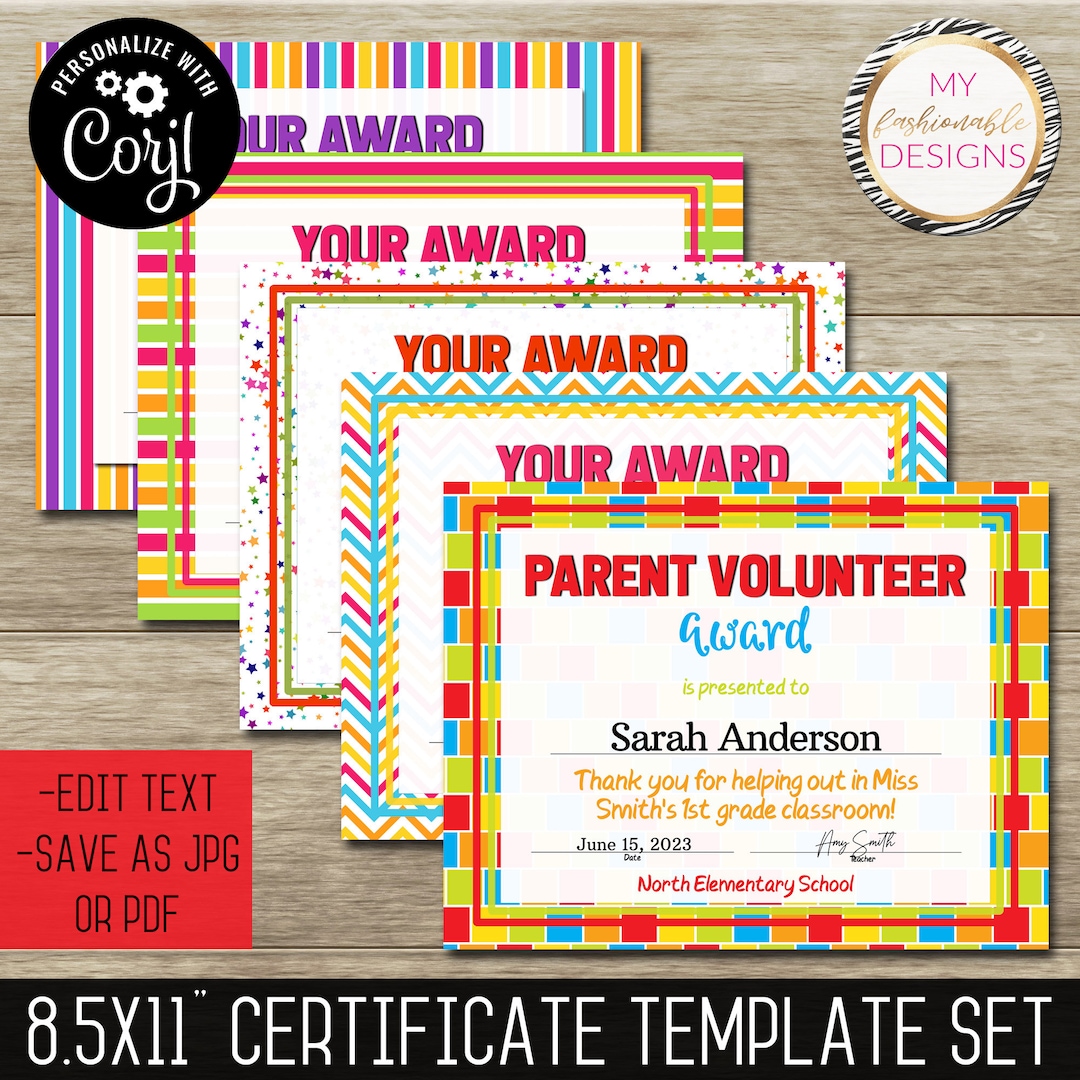 Colorful Certificate Template Set - 5 Design Templates! 8.5x11" - Save ...