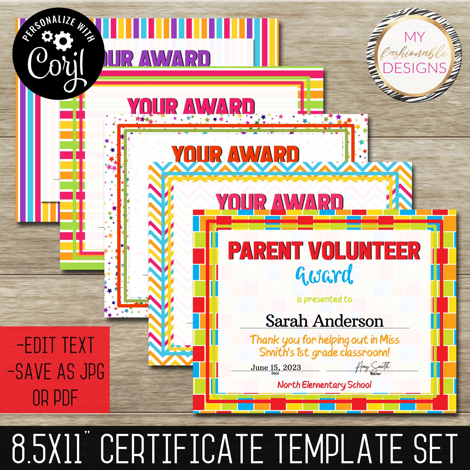 Colorful Certificate Template Set - 5 Design Templates! 8.5x11" - Save ...