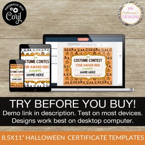 Halloween Certificate Template Set - 2 Colors - 8.5x11" - Save as JPG ...