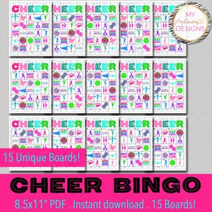 Cheer BINGO Game, Cheerleader BINGO, 15 Boards - 8.5x11" PDF, Instant ...