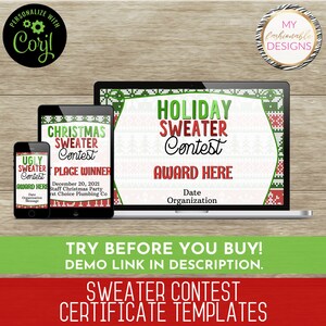 Christmas Sweater Certificate Template Set - 3 Designs!!! 8.5x11 ...