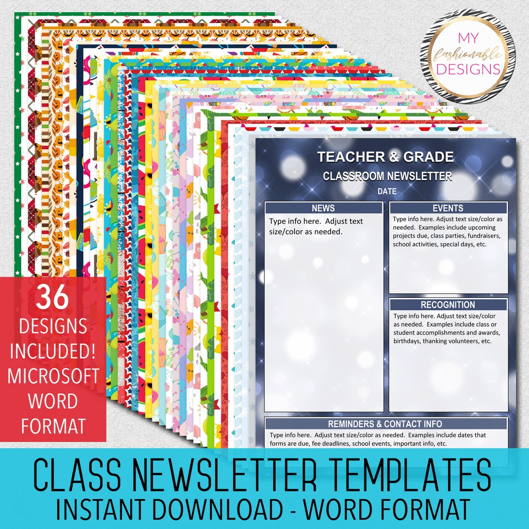 Classroom Newsletter Templates word Format 36 Designs Included Instant ...