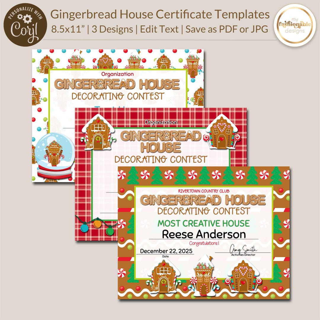 Gingerbread House Certificate Template Set - 3 Designs!!! 8.5x11 ...