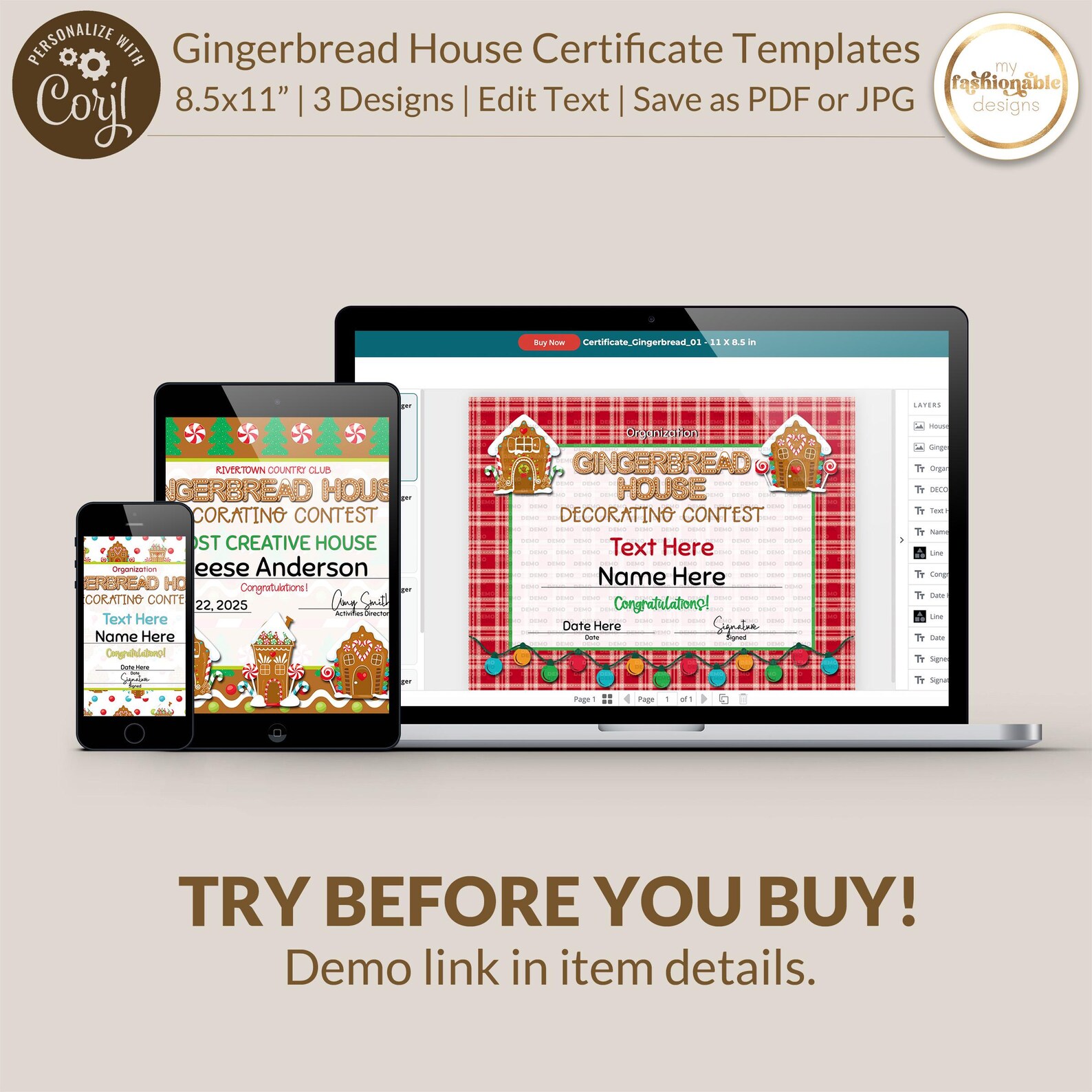 Gingerbread House Certificate Template Set - 3 Designs!!! 8.5x11 ...