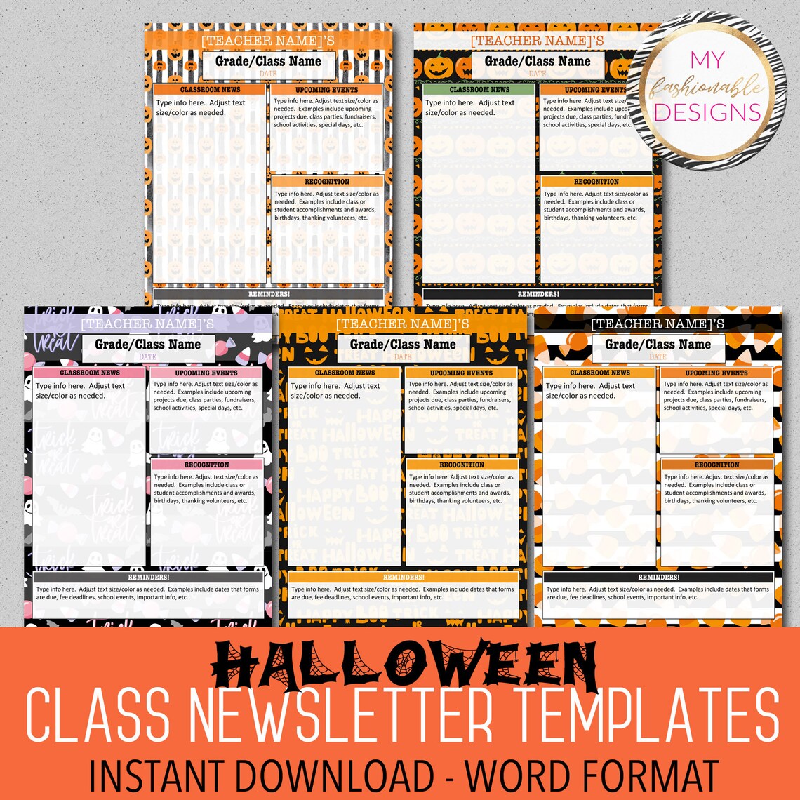 Halloween Newsletter Templates, 5 Designs Included, Teacher Newsletter ...