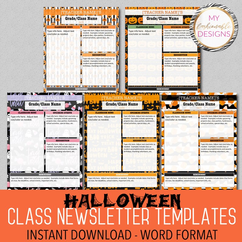 Halloween Newsletter Templates, 5 Designs Included, Teacher Newsletter ...