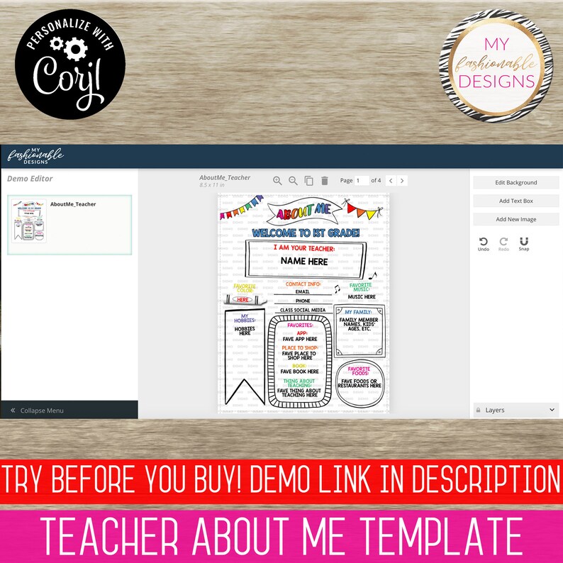 Editable Teacher About Me Template 8.5x11 JPG & PDF | Etsy