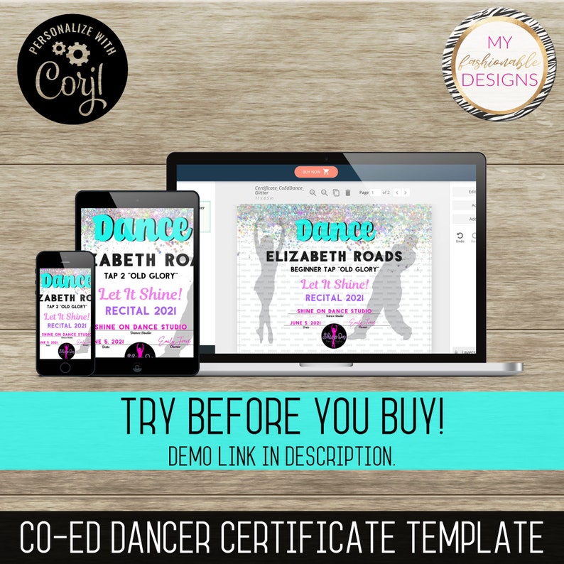 Co-ed Dancer Certificate 8.5x11 Printable Template - Etsy