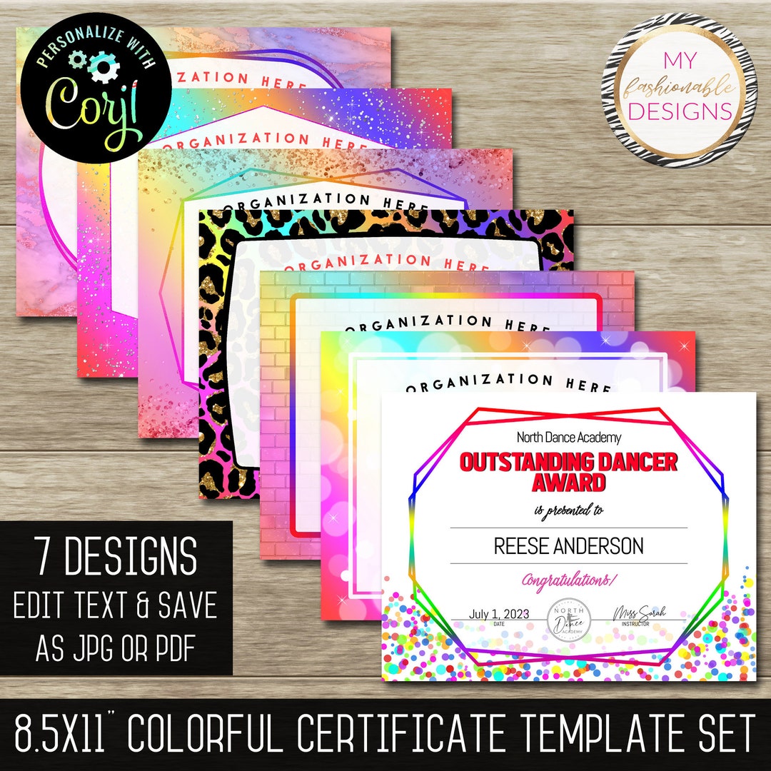 Colorful Certificate Template Set -7 Design Templates! 8.5x11" - Save ...