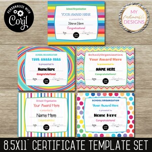 Colorful Certificate Template Set - 5 Design Templates! 8.5x11" - Save ...