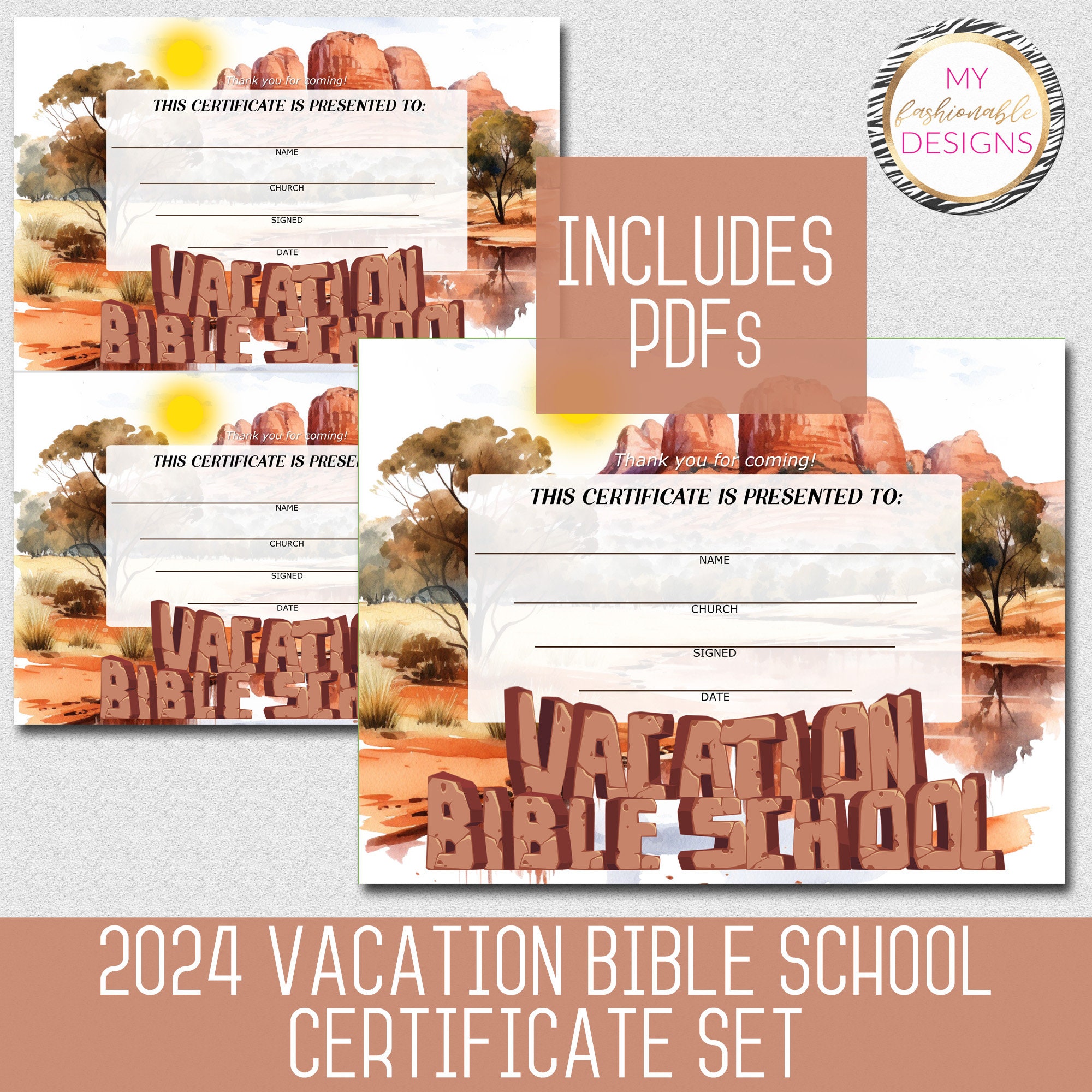 2024 VBS Certificate, Outback Theme, Vacation Bible School, Instant Download 8.5x11 and 2 per Pg ...