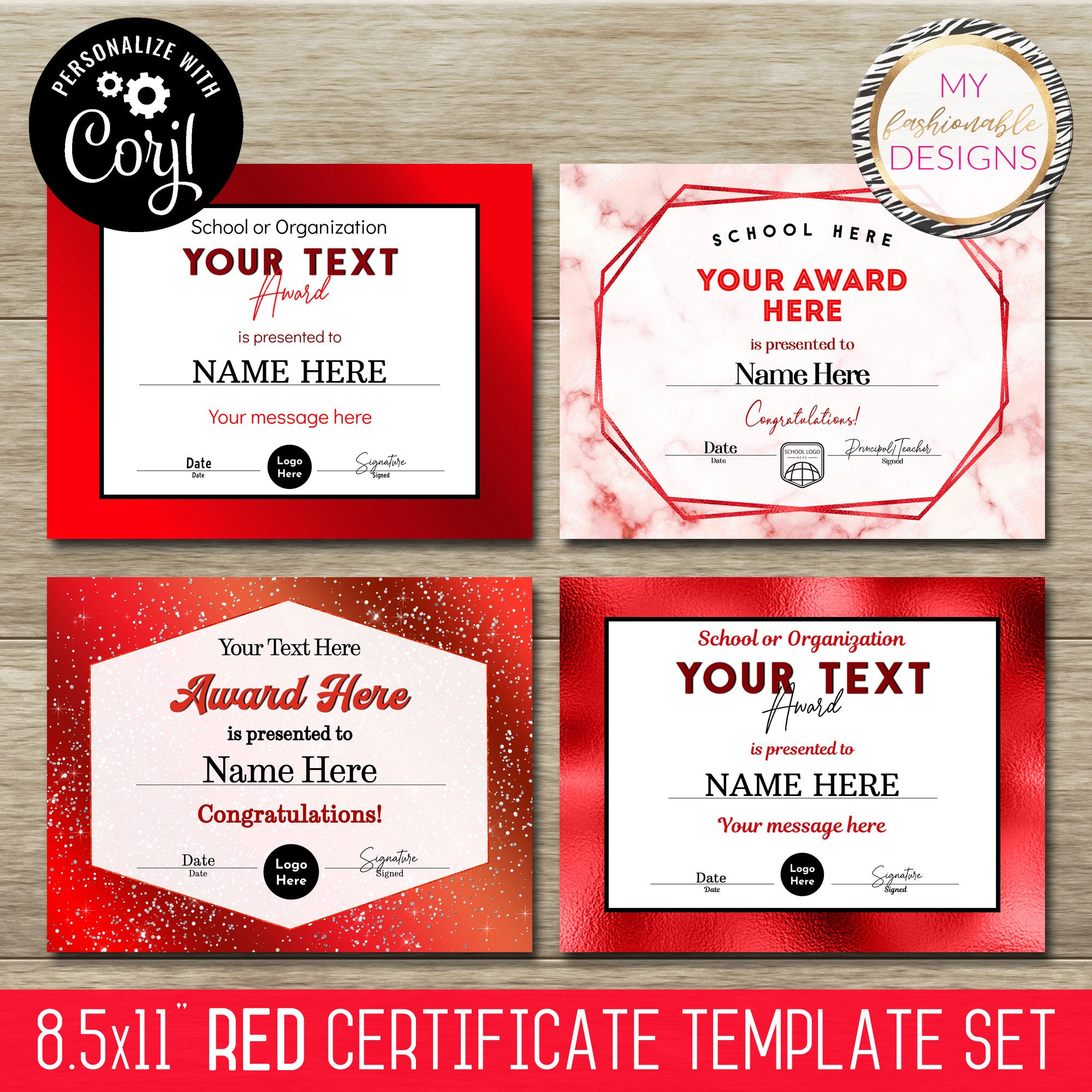 Red Certificate Template Set - 7 Design Templates! 8.5x11" - Save as ...