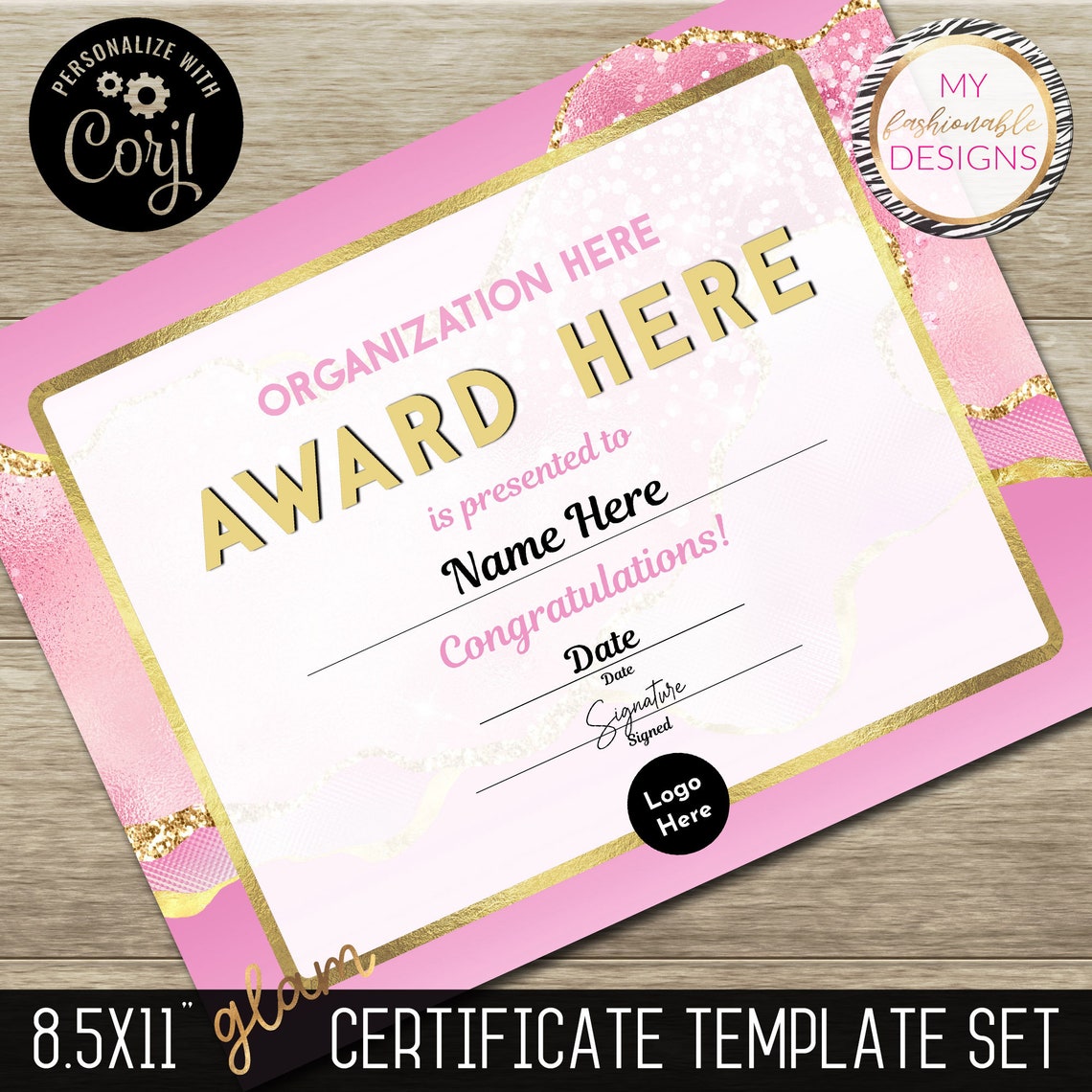 Glam Certificate Template Set - 5 Design Templates! 8.5x11" - Save as ...