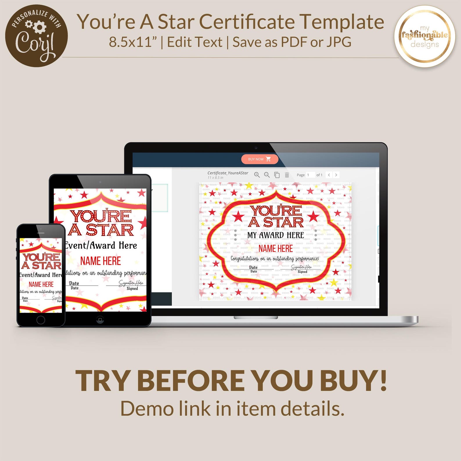You're a Star Certificate Template - Red & Yellow - 8.5x11" - Save as ...