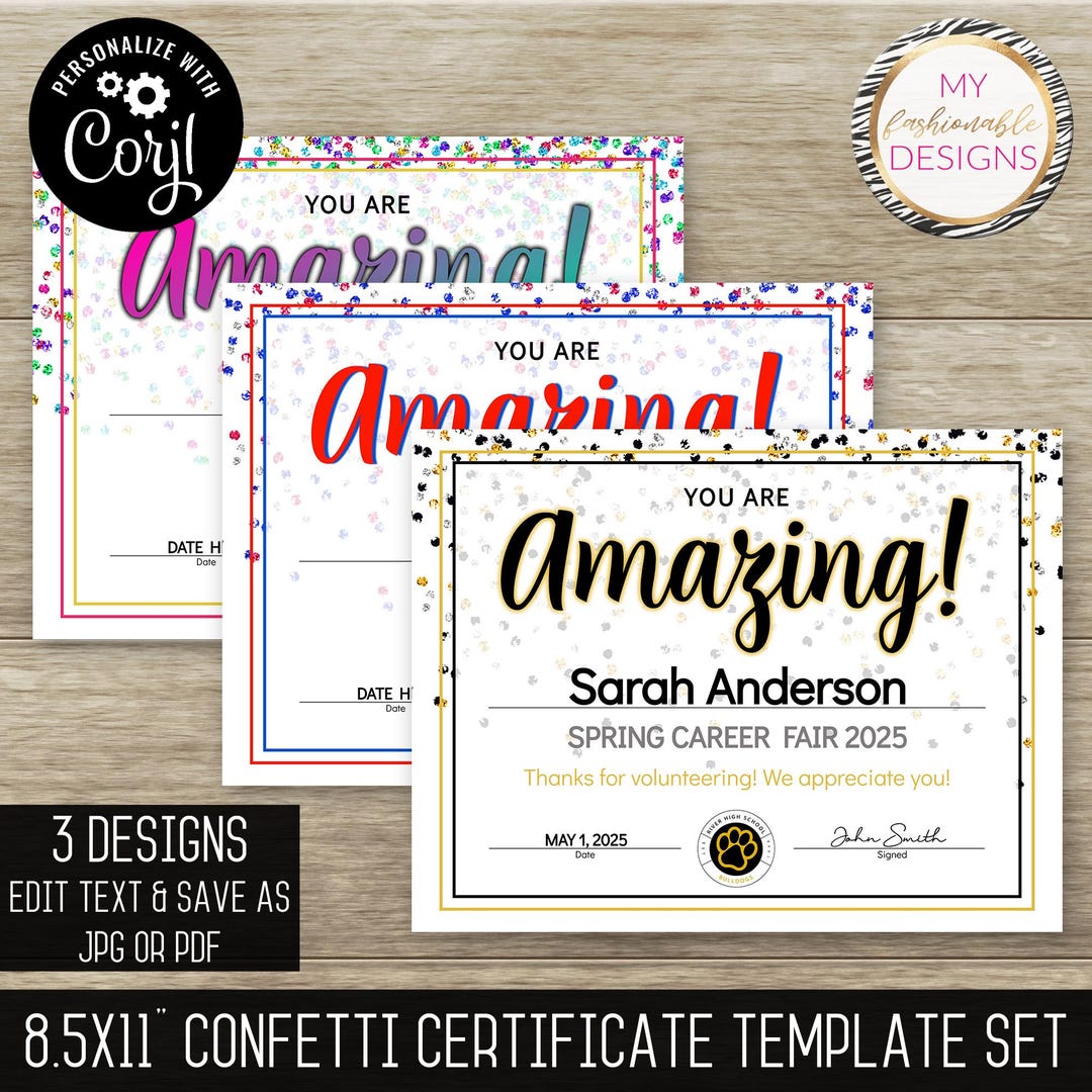 You're Amazing Confetti Certificate Template Set - 3 Design Templates ...