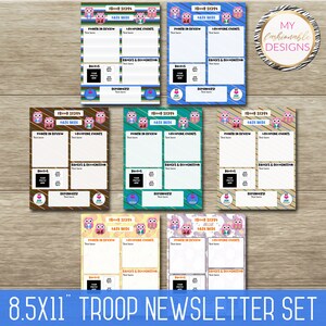 Troop Newsletter Template Set 14 Designs 8.5x11 Save as JPG & PDF Corjl ...
