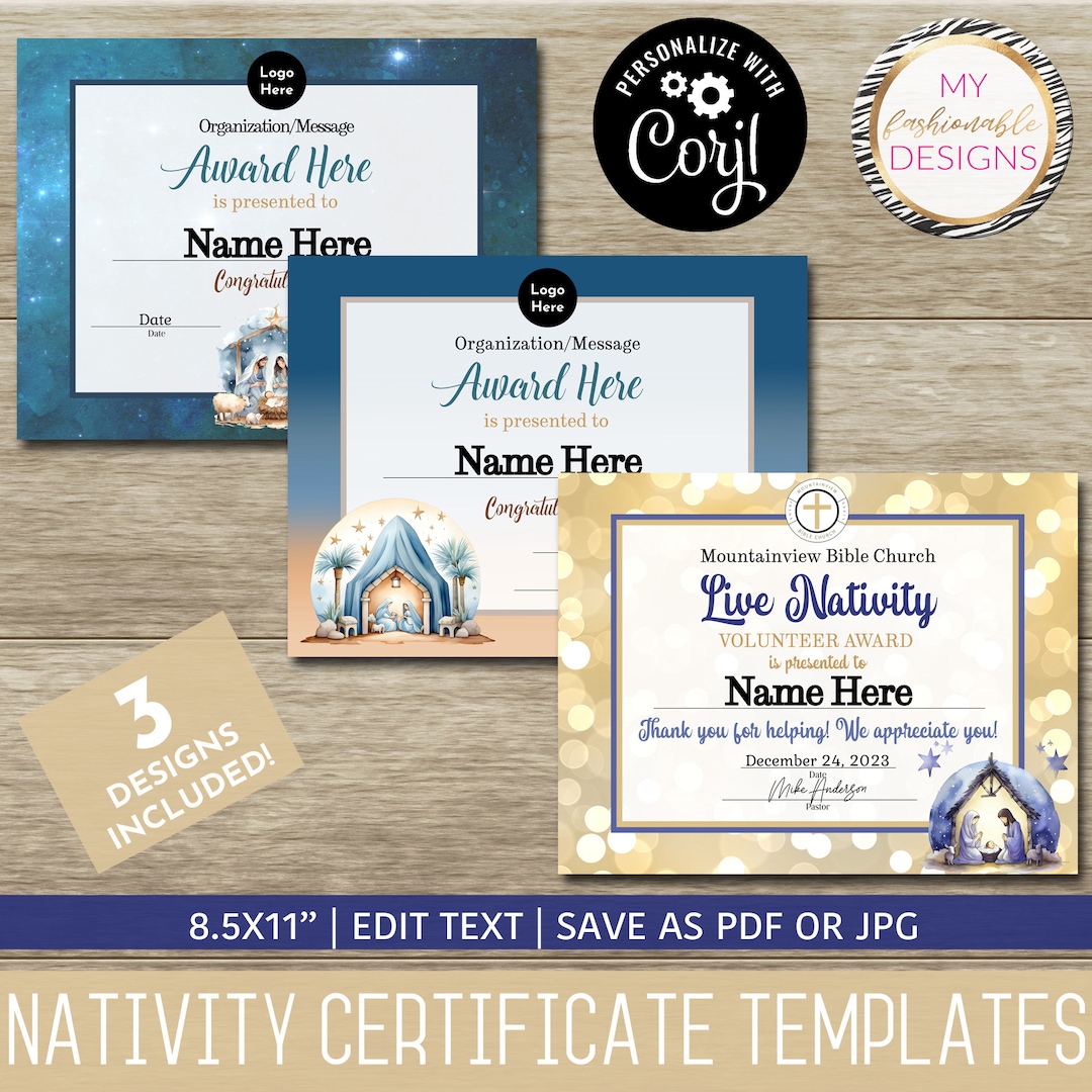 Nativity Certificate Template Set - 3 Designs!!! 8.5x11" - Save as JPG ...