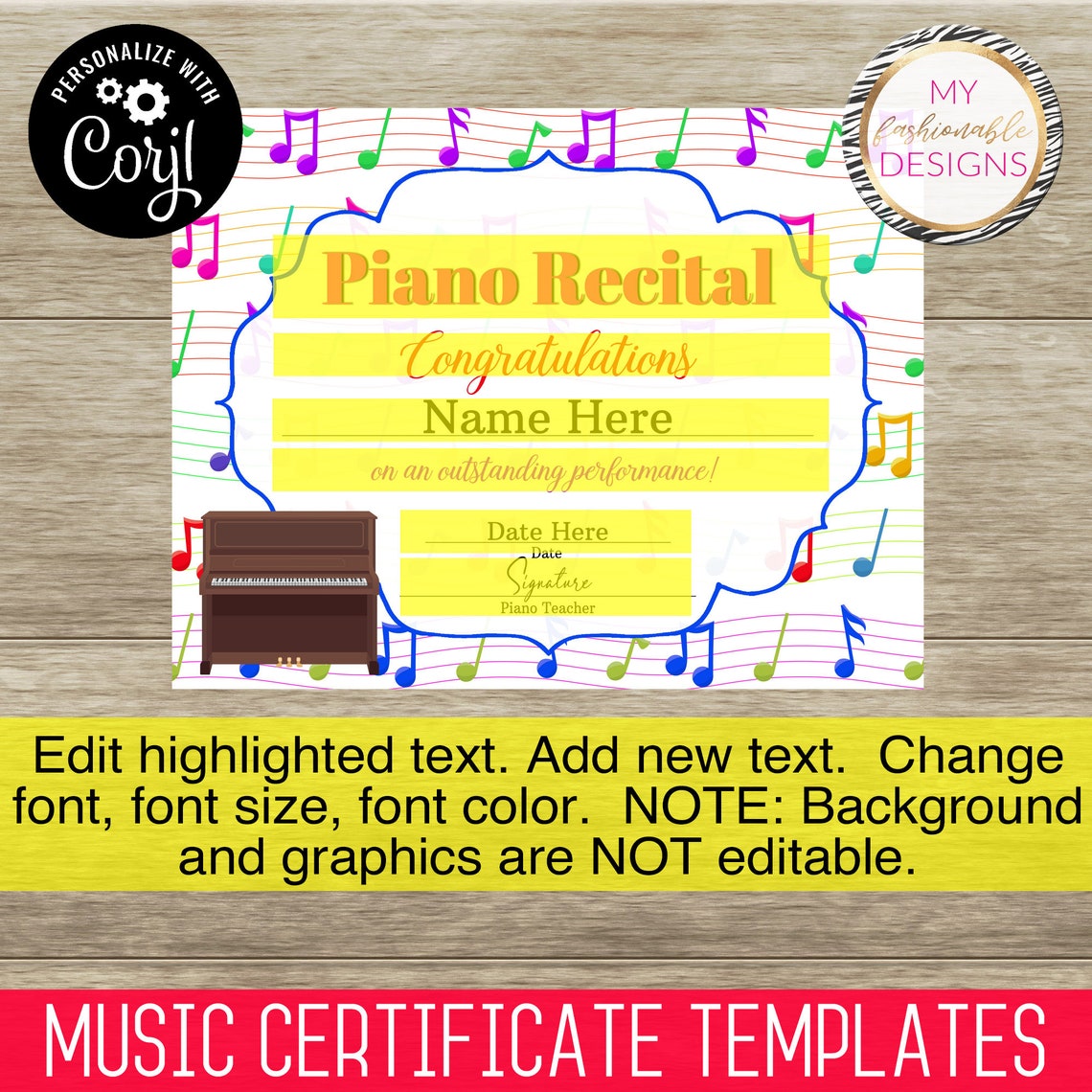 Music Certificate Template Set - Choir Award, Band Award - 7 Designs ...