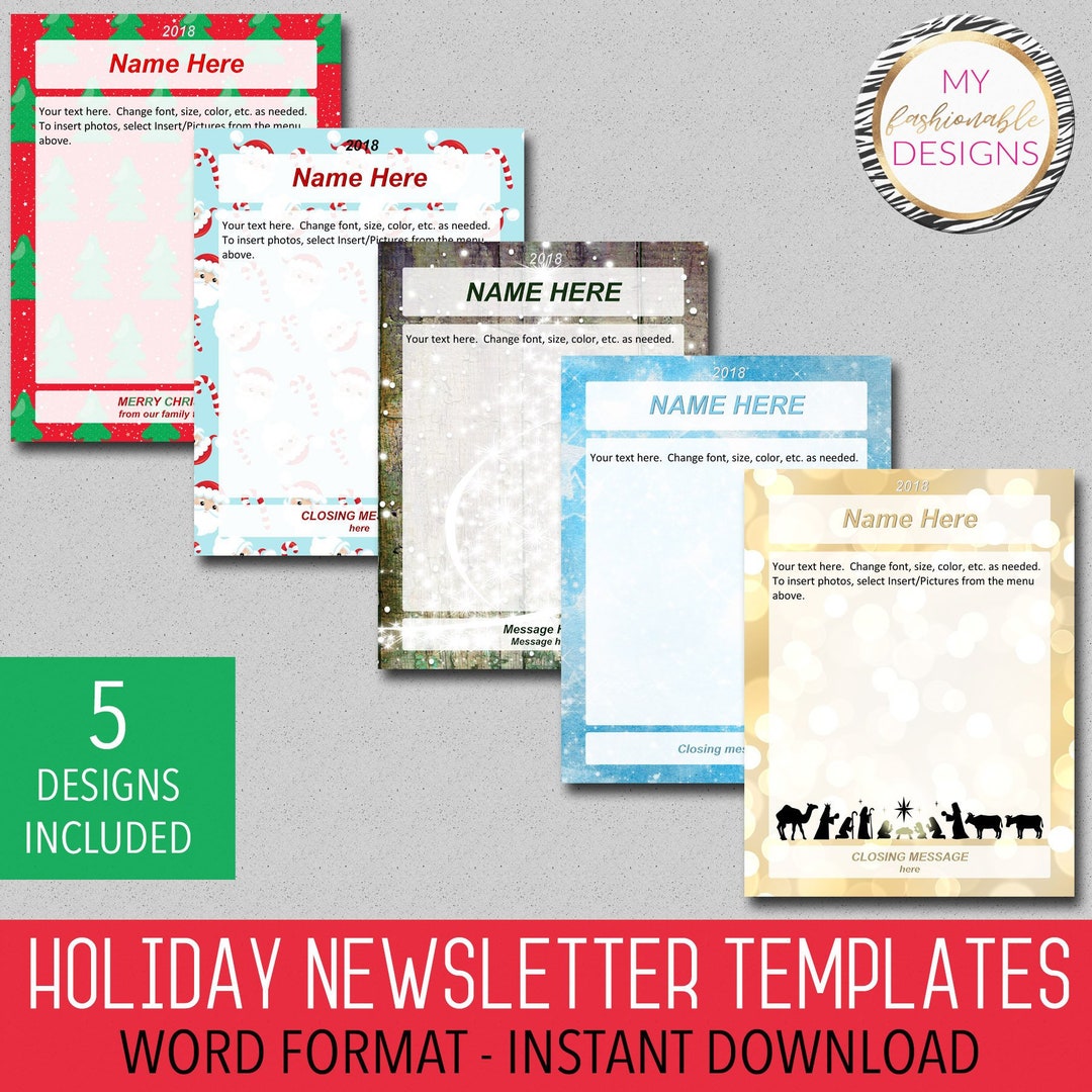 Holiday Newsletter Templates, 5 Designs Included, Christmas Newsletter ...