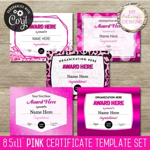 Pink Certificate Template Set - 10 Design Templates! 8.5x11" - Save as ...