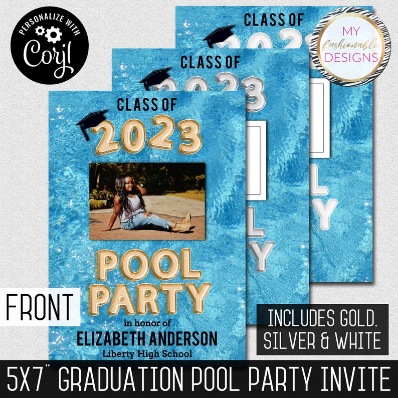 Graduation Pool Party Invite 5x7 Printable Template - Etsy