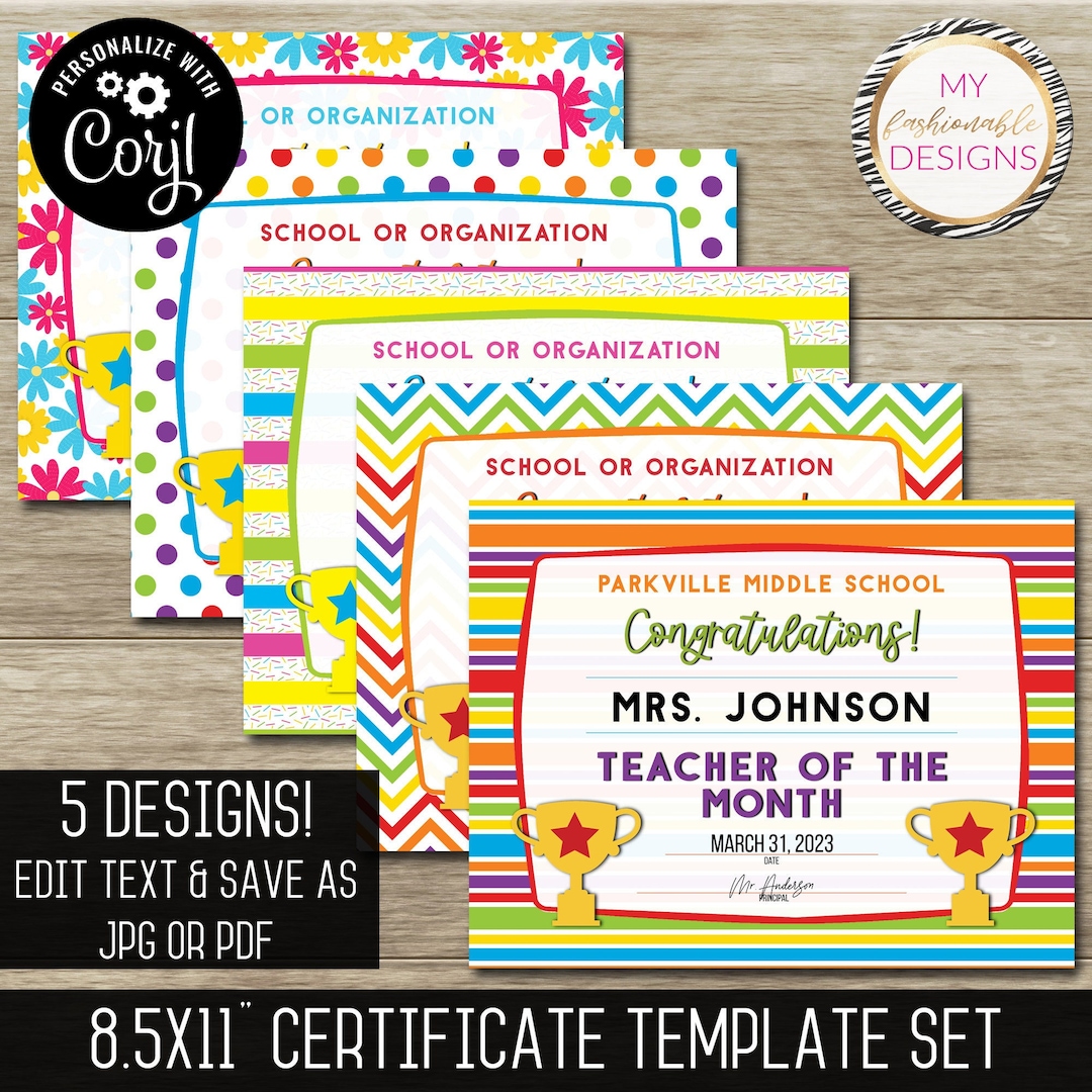 School Certificate Template Set - 5 Templates! 8.5x11" - Colorful ...
