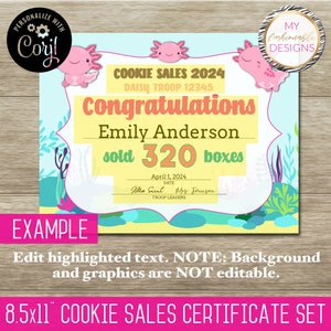 2024 Cookie Sales Certificate 8.5x11 Corjl Self-edit Template Save as ...