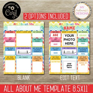 All About Me Template - 8.5x11" - Save as JPG or PDF - Corjl Self-edit ...