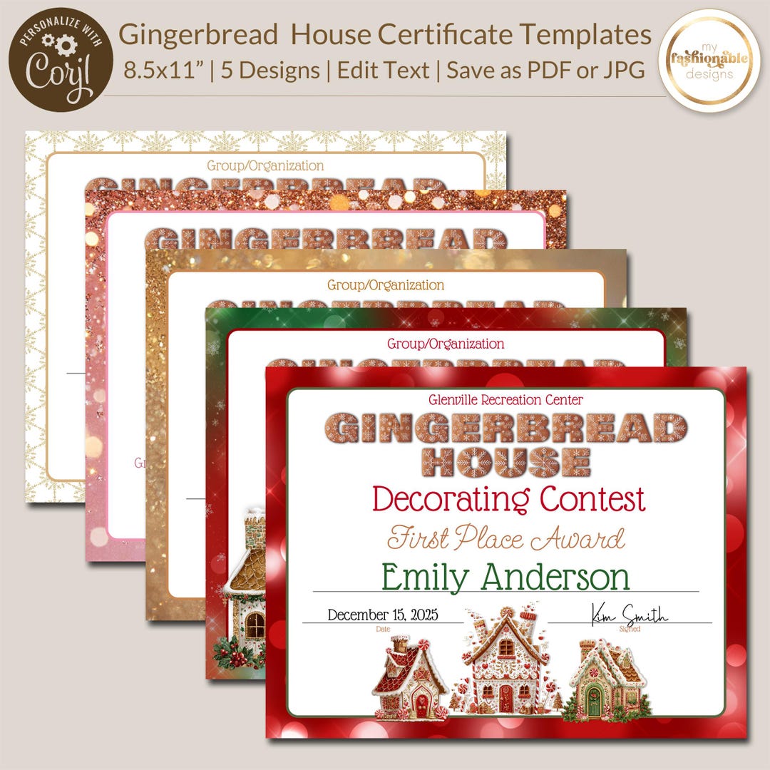 Gingerbread House Certificate Template Set - 5 Designs!!! 8.5x11 ...