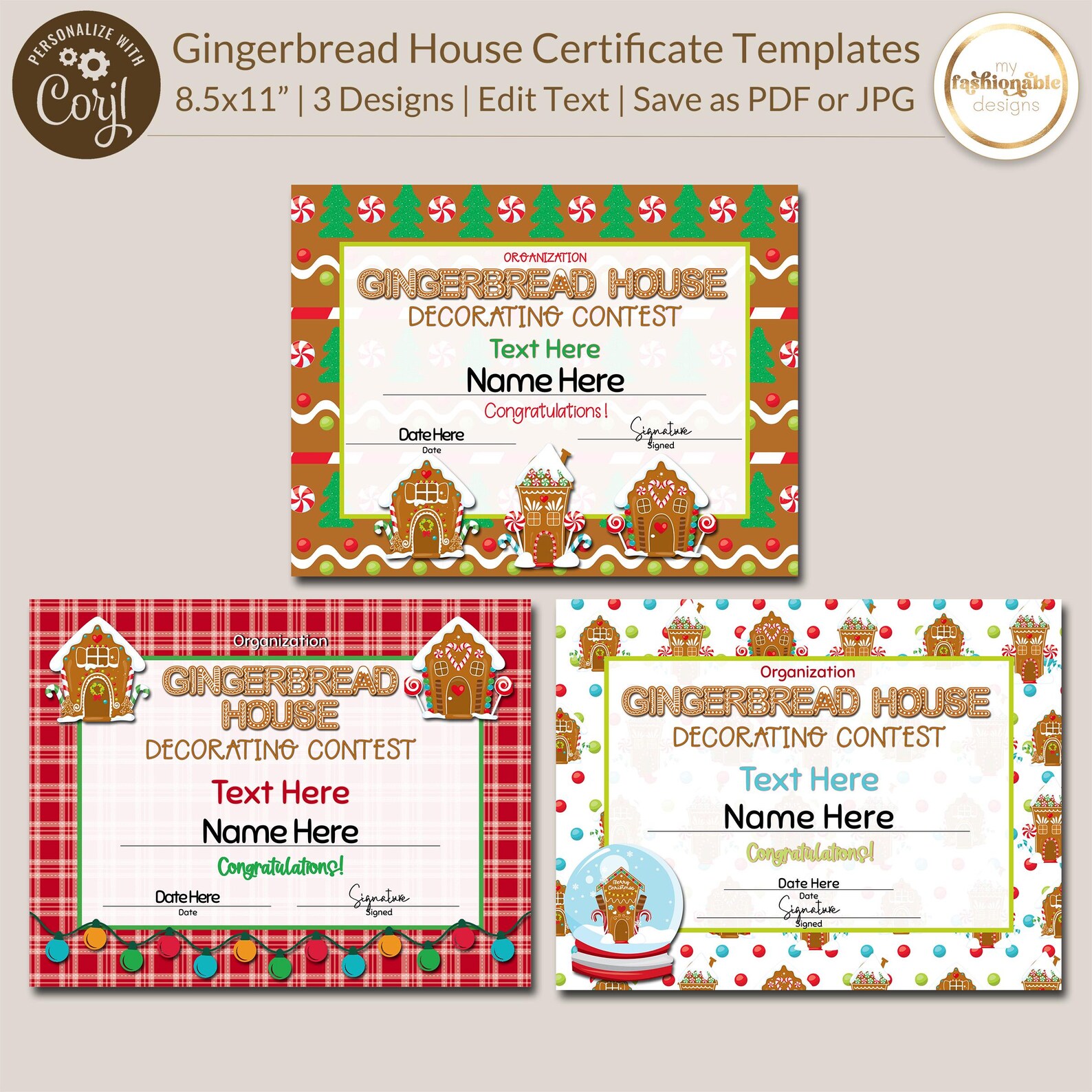 Gingerbread House Certificate Template Set - 3 Designs!!! 8.5x11 ...