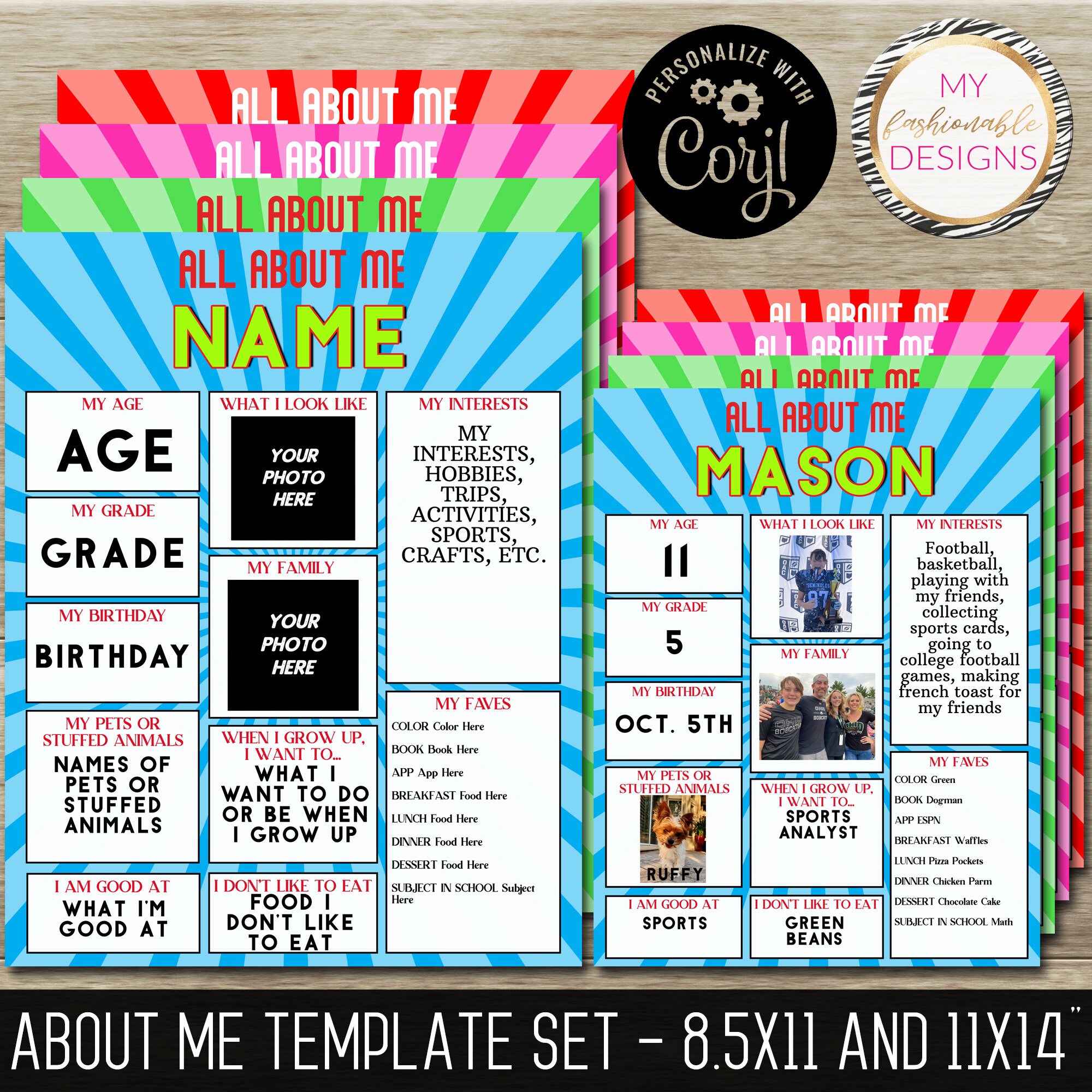 About Me Templates 4 Colors and 2 Sizes: 8.5x11 & - Etsy