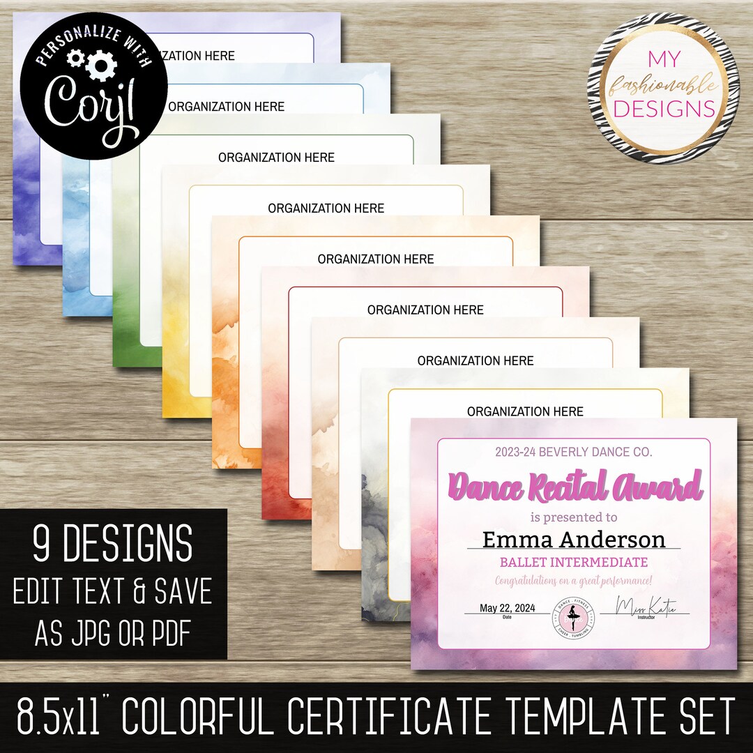 Colorful Certificate Template Set - 9 Design Templates! 8.5x11" - Save ...