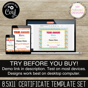 Colorful Certificate Template Set - 5 Design Templates! 8.5x11" - Save ...